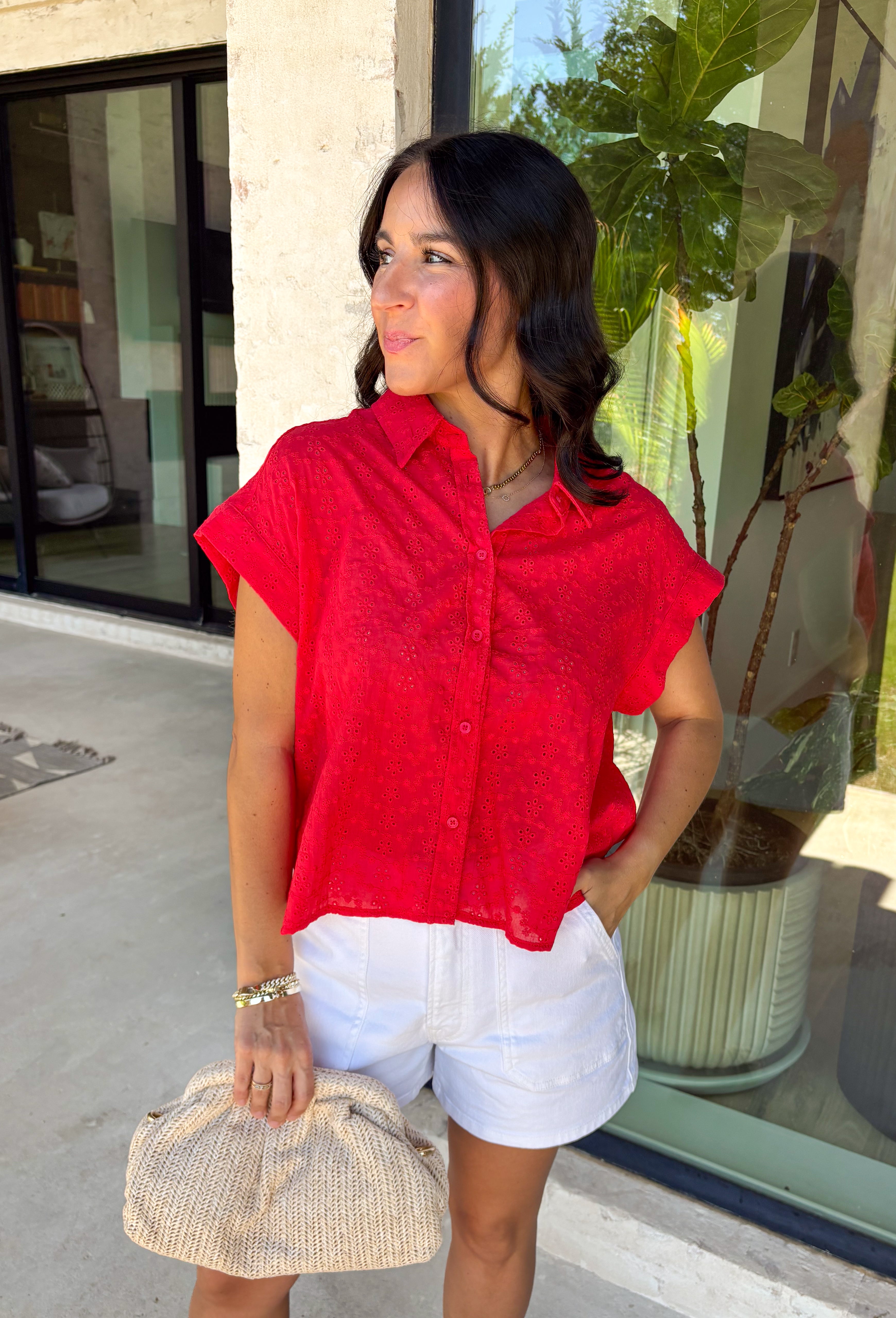 Make It Memorable Top | Groovy's | Double Zero | Red Eyelet Lace Button ...